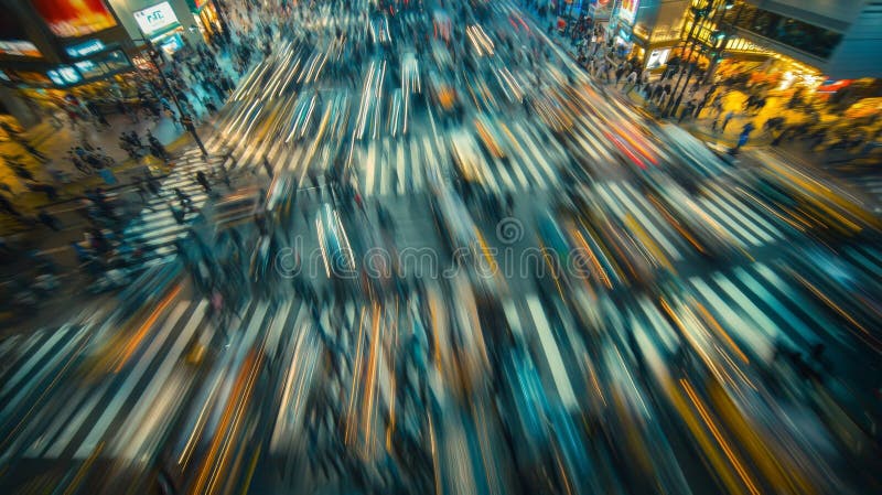 Intentional Blur Effect of Crowds Moving Across a City Street. Stock ...