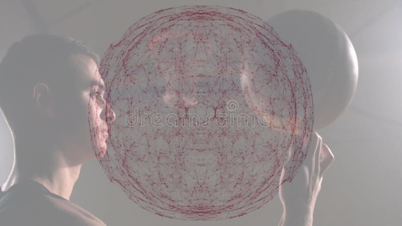 Interacting with Complex Animation, Person Studying Red Network Pattern ...