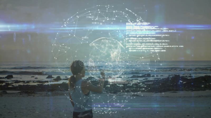 Interacting with Digital Network Interface, Person Standing on Beach ...