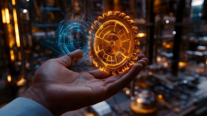 Interacting with a Holographic Gear Icon, Symbolizing the Modern ...