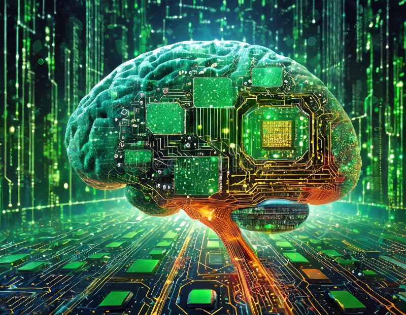 Interaction between the Brain and Computer Stock Illustration ...