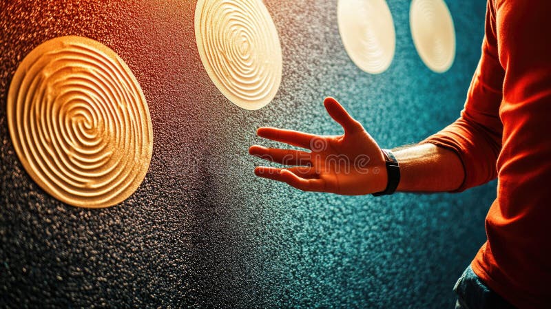 Interaction with Circular Light Patterns on Textured Wall by Caucasian ...