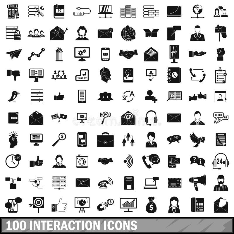 100 Interaction Icons Set, Simple Style Stock Vector - Illustration of ...