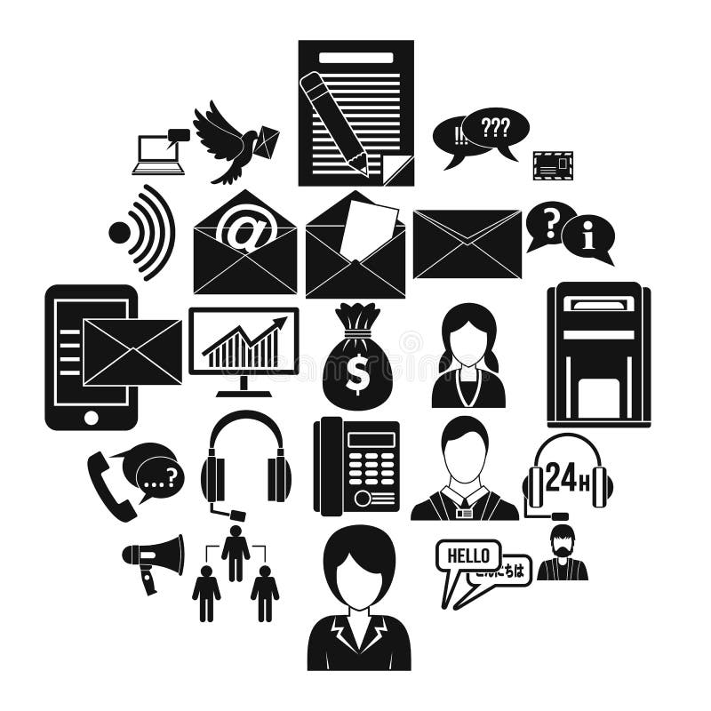 100 Interaction Icons Set, Simple Style Stock Vector - Illustration of ...