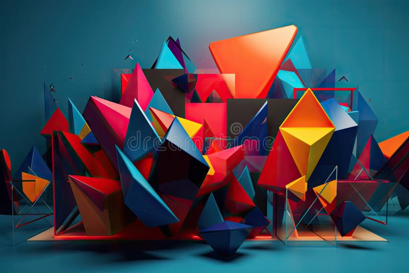 Interaction of Multiple Geometric Shapes and Colors Creating Dynamic ...