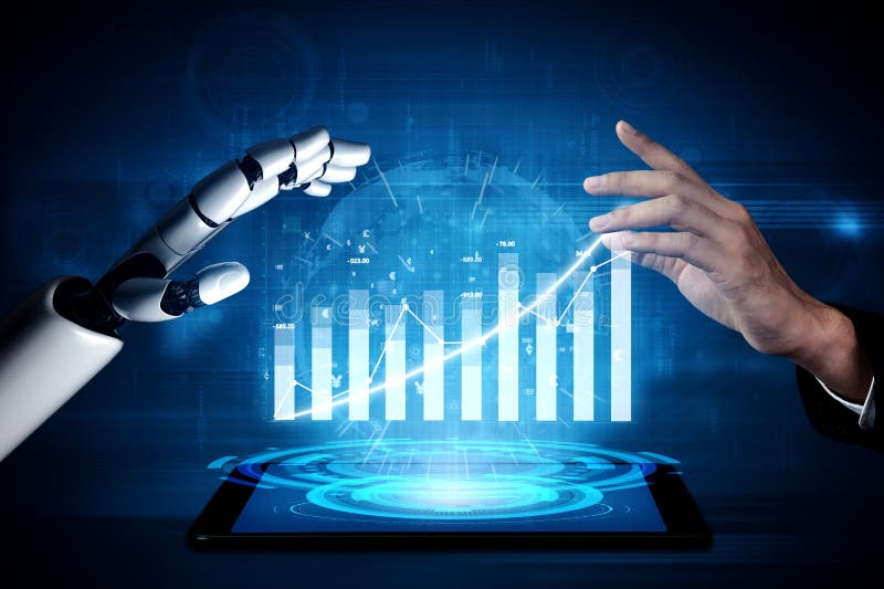 Interaction between Robot Hand and Human Hand Over Digital Analytics Display with Graphs and ...