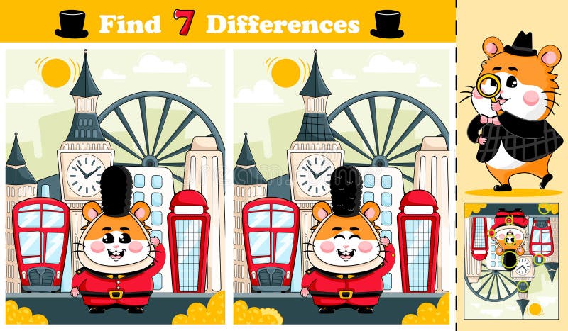 Ind 7 Differences Activity Page for Kids with Hamster Character in ...