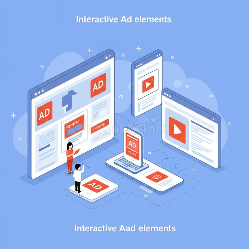 Interactive Advertisement Illustration Featuring Adults Interacting ...