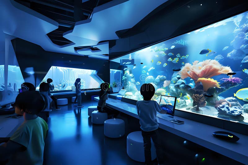 Interactive Aquarium Exhibit, Children Explore Ocean Wonders with ...