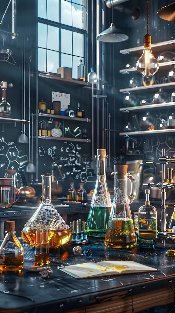 Interactive Backdrop Showcasing a Science Lab with Experiments and ...