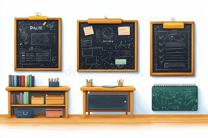 Interactive Boards with Notes and Bookshelf in Study Area Stock ...