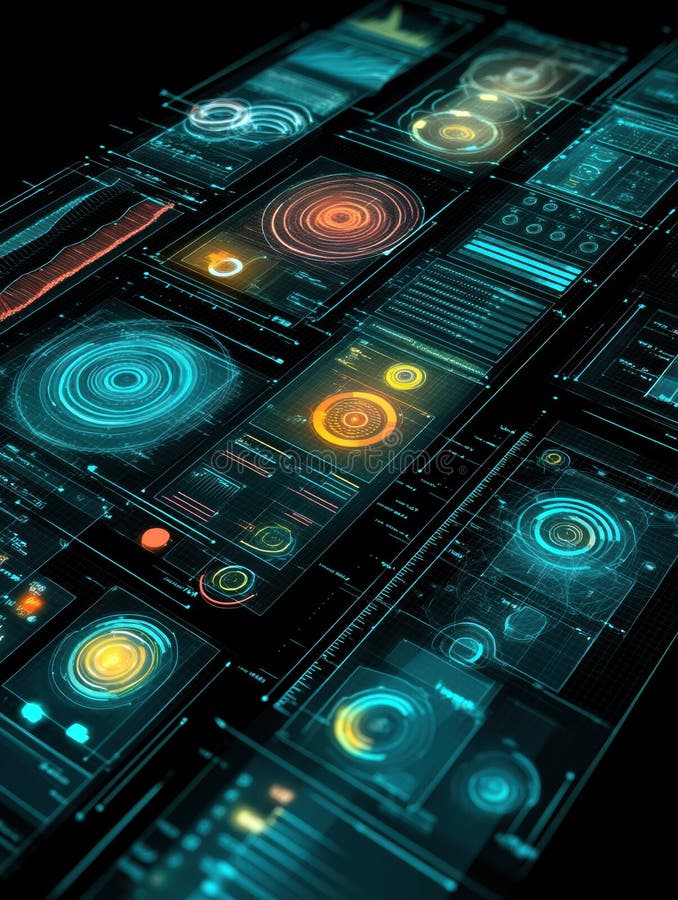 Interactive Bright Hologram User Interface Displayed on a Dark ...