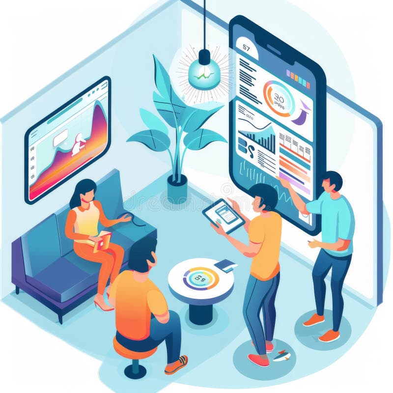 Interactive Business Analytics in Modern Office Stock Illustration ...