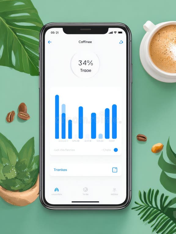 Caffeine Tracker App Showing Progress on a Smartphone with Coffee and ...