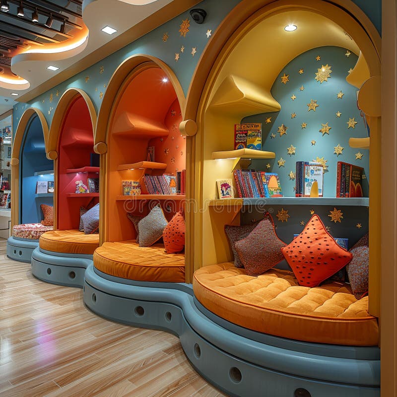 Interactive Childrens Library with Themed Reading Nooks and Educational ...