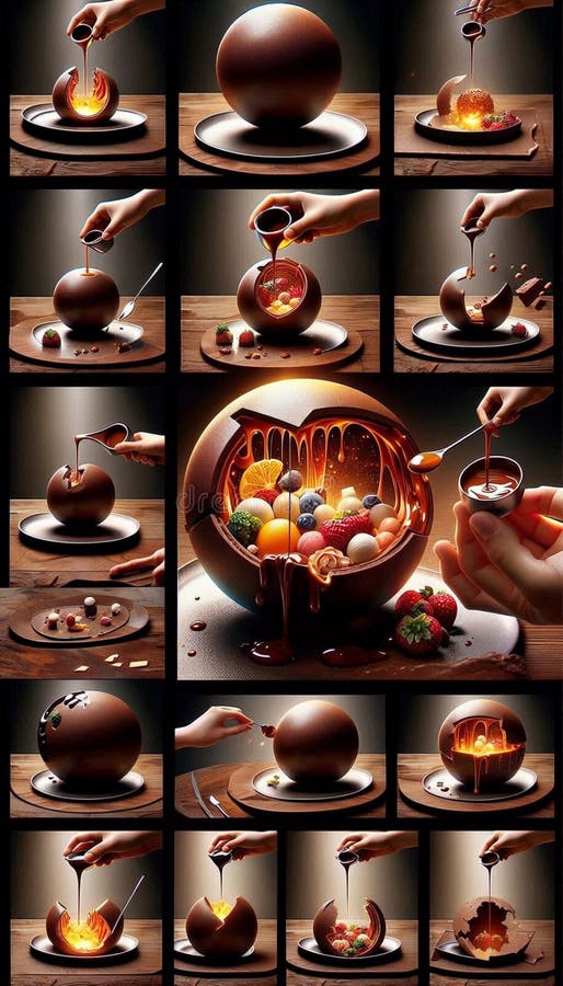 Interactive Chocolate Sphere Dessert Stock Illustration - Illustration ...