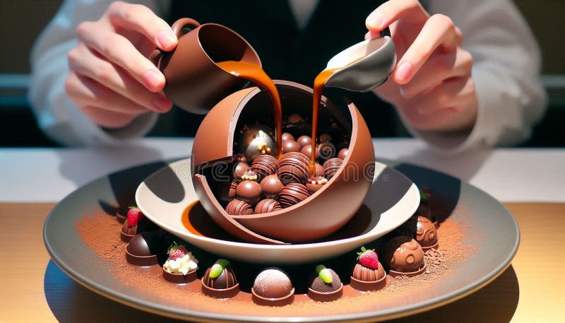 Interactive Chocolate Sphere Dessert Stock Illustration - Illustration ...