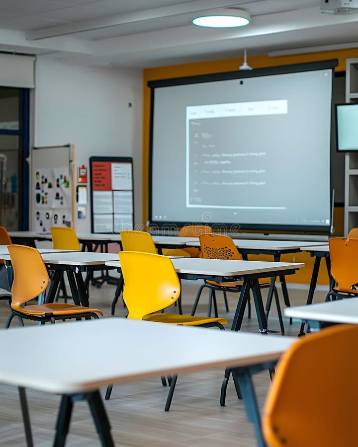 Interactive Classroom with Digital Whiteboard Eye-level. Generative AI Illustration. Stock ...