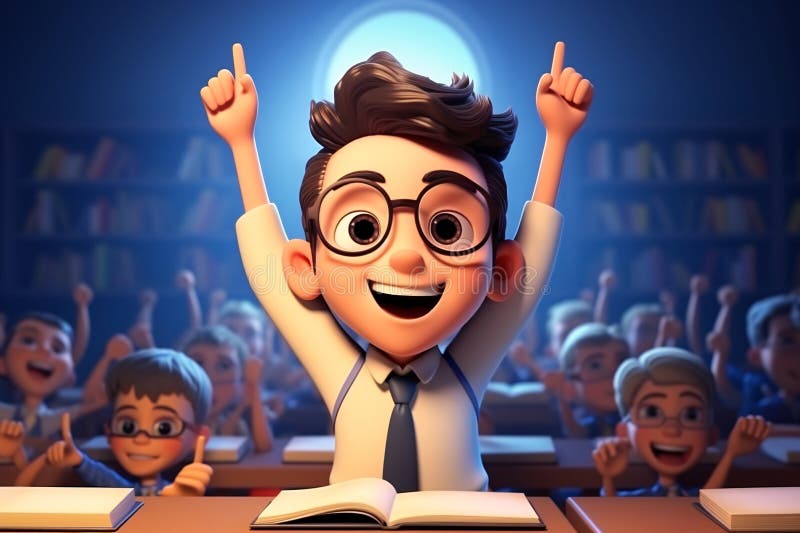 Interactive Classroom Education Concept. Schoolboy Raise Hand To Answer ...