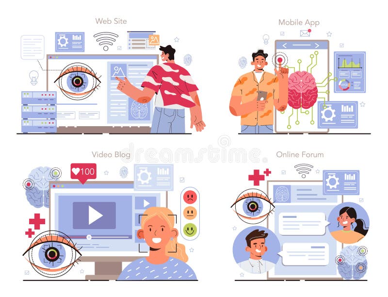 Interactive Communication Online Service or Platform Set. AI Identify ...