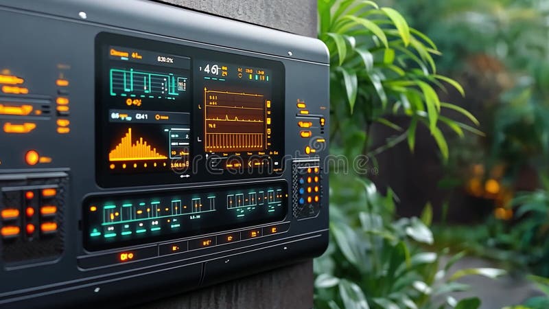 Interactive Control Panel Designed for Smart Garden Management in a Lush, Green Environment ...