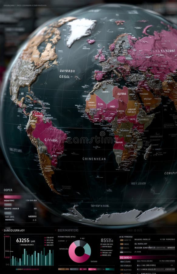 Interactive 3d Globe Showing World Map with Charts and Statistics Displaying Global Data Stock ...