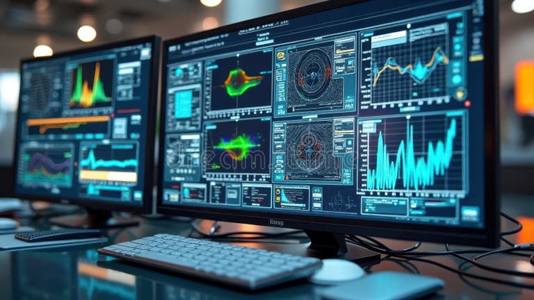 Interactive Data Analytics Dashboard with Graphs and Charts on Monitors Stock Photo - Image of ...