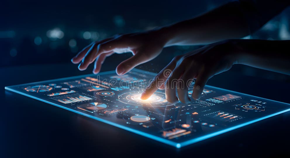 Interactive Data Touchscreen Stock Illustration - Illustration of intelligence, music: 389598312