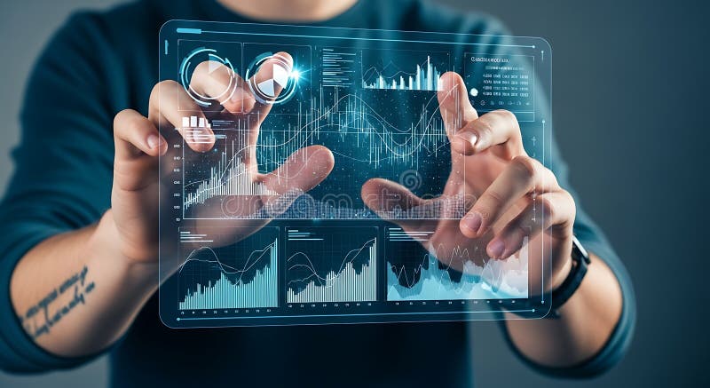Interactive Data Visualization: Man Manipulating Holographic Charts ...