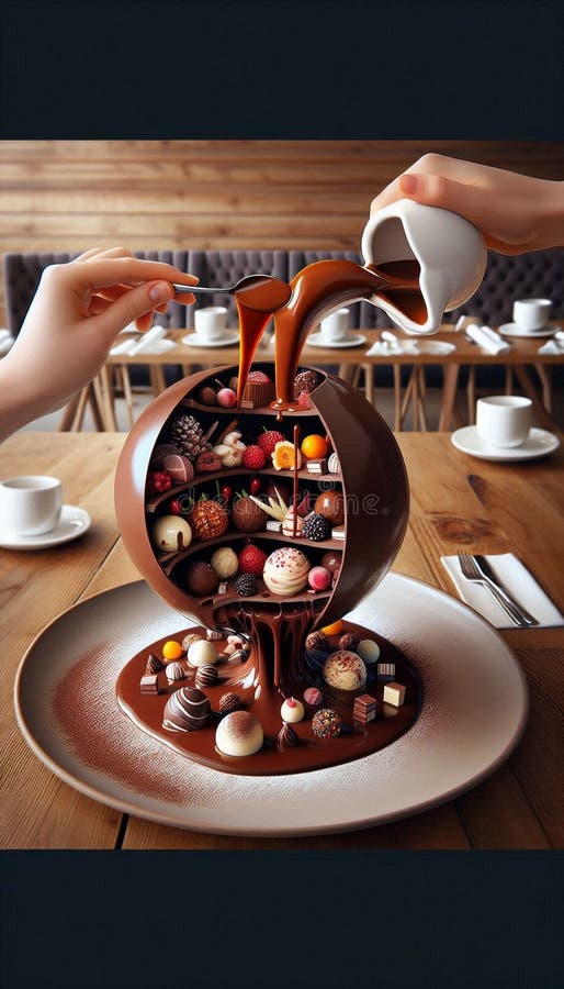 Interactive Chocolate Sphere Dessert Stock Illustration - Illustration ...