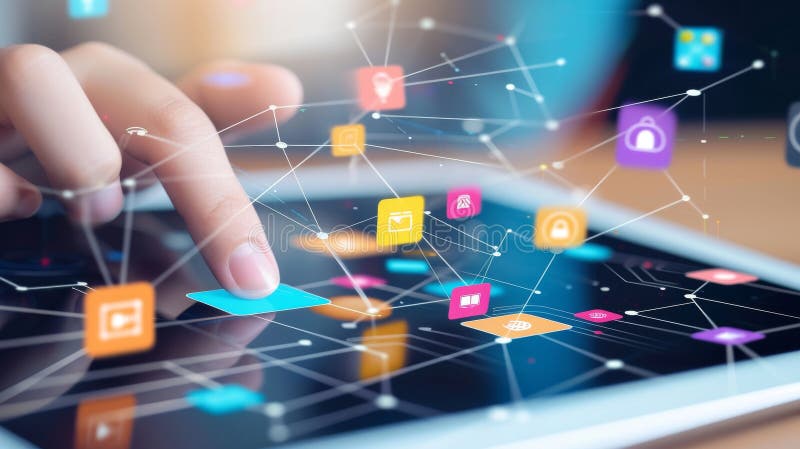 Interactive Digital Interface with Connected Icons Stock Image - Image ...