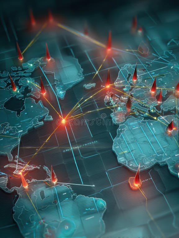 Digital Map Displaying Conflict Points and Export Arrows Across Various ...