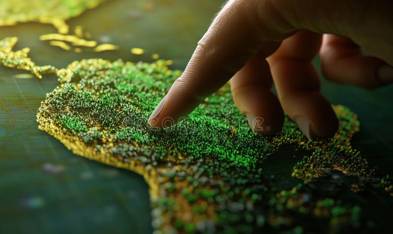 Interactive Digital Map of South America with Hand Pointing at ...