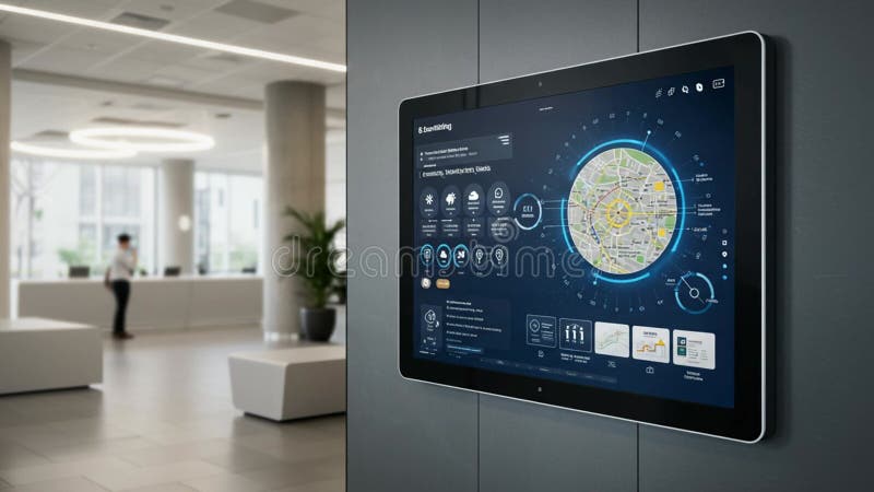 Interactive Digital Signage in Modern Office Lobby Stock Video - Video ...