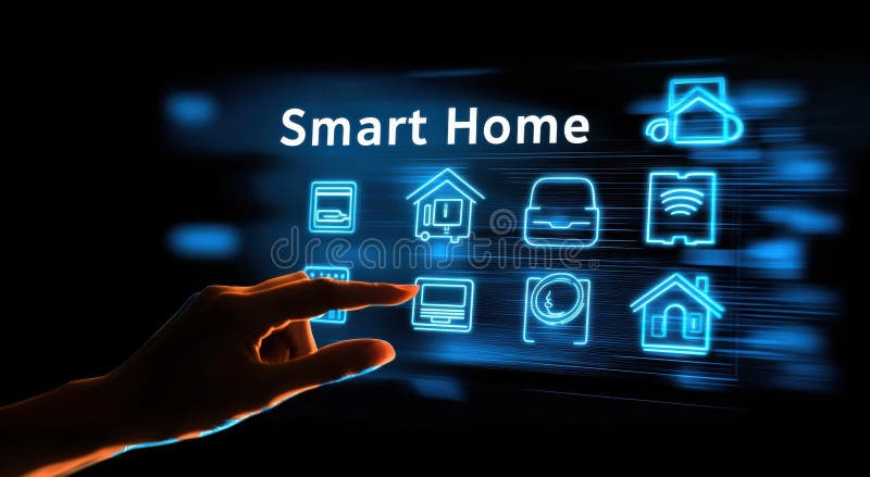 Interactive Display Showcasing Smart Home Technology Features and Icons ...