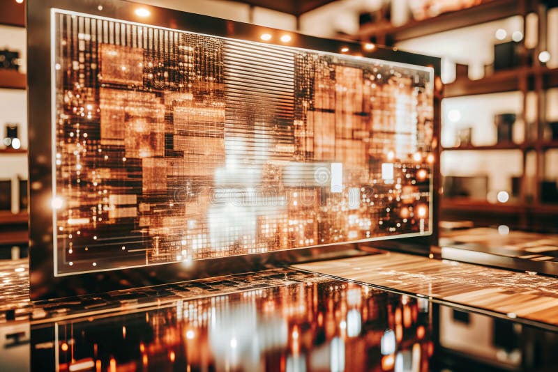 Interactive Display in Store, Showing Data, Warm Lighting Stock ...