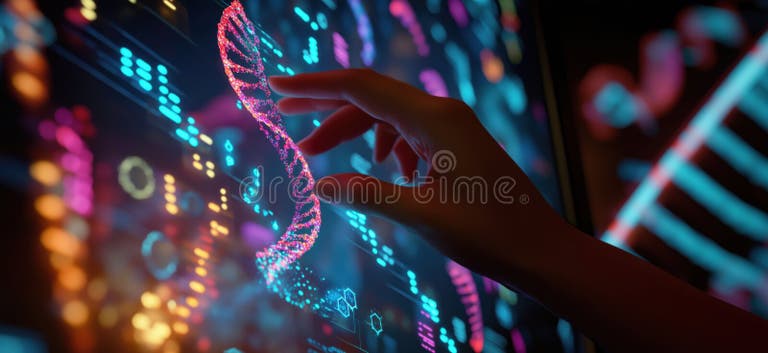 Interactive DNA Visualization with Hand Touching Colorful Genetic Data ...