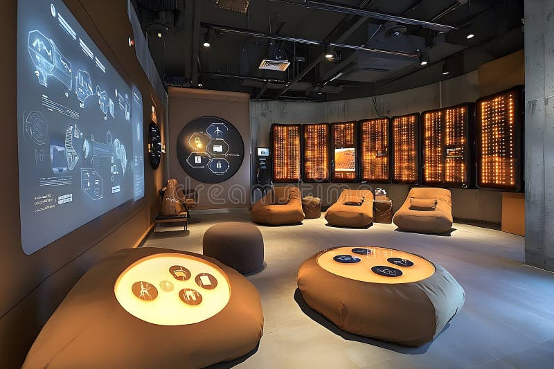 Interactive Exhibit Hall Showcasing Innovation Comfortable Seating ...