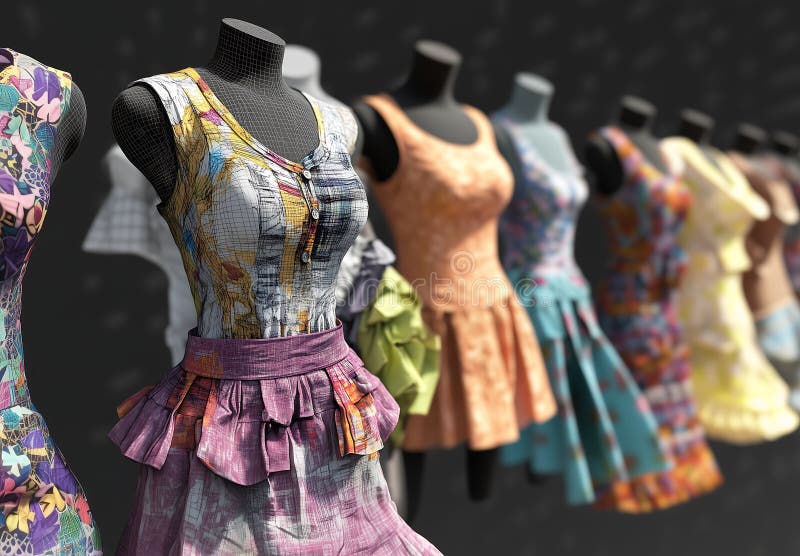 Interactive Fashion Design Display with Mannequins Stock Illustration ...