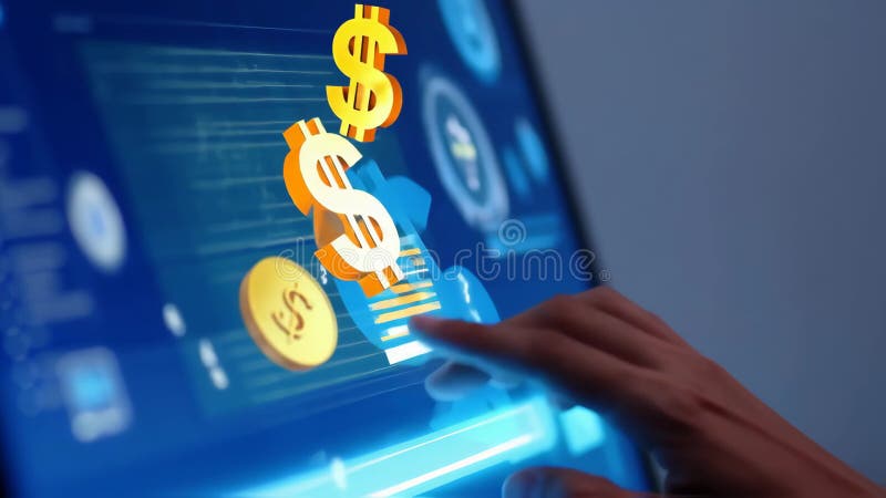 Interactive Financial Interface Displays Symbols of Digital Currency ...