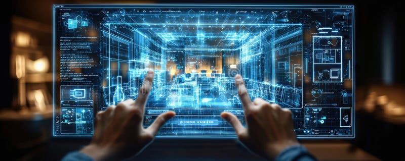 Interactive Futuristic Interface Showcasing Virtual Room Design and ...