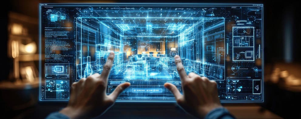 Interactive Futuristic Interface Showcasing Virtual Room Design and ...