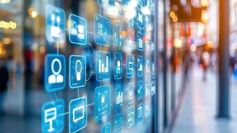 Interactive Glass Panel, Modern Touchscreen Interface with Illuminated ...