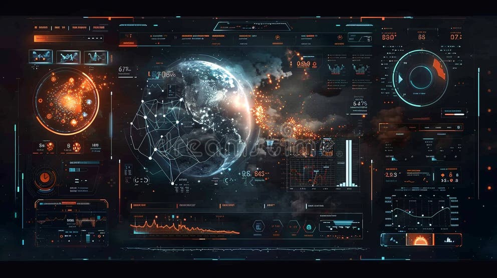 Futuristic Digital Dashboard Displaying Global Data Visualizations at ...