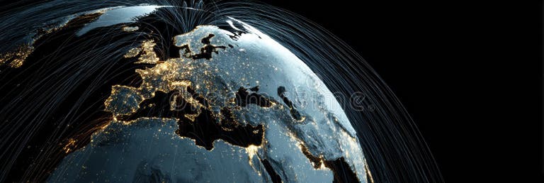 Interactive Globe Showcasing Geography with Illuminated Light Trails ...