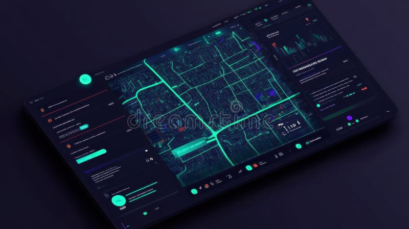 Interactive Grocery Delivery Map Showcasing Optimized Routes and Neon ...