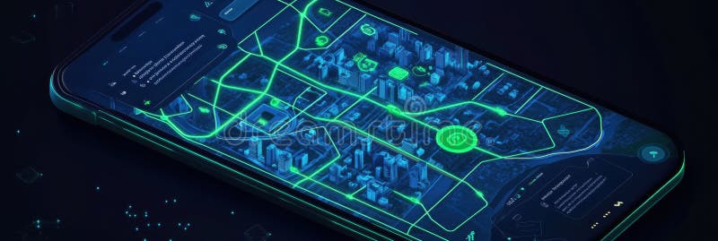 Interactive Grocery Delivery Map Showcasing Routes with Neon Blue and ...