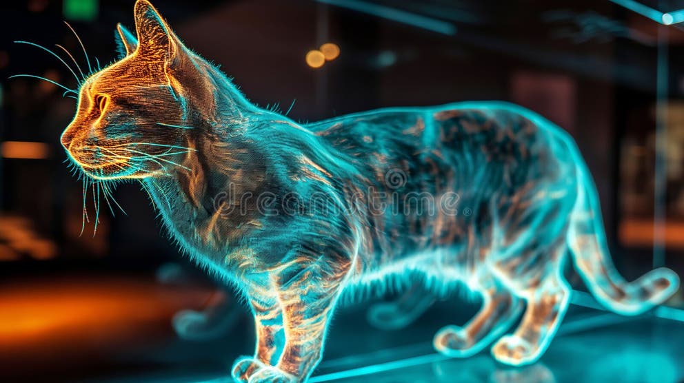 An Interactive Hologram of a Cat Floats in a Soft, Glowing Display ...