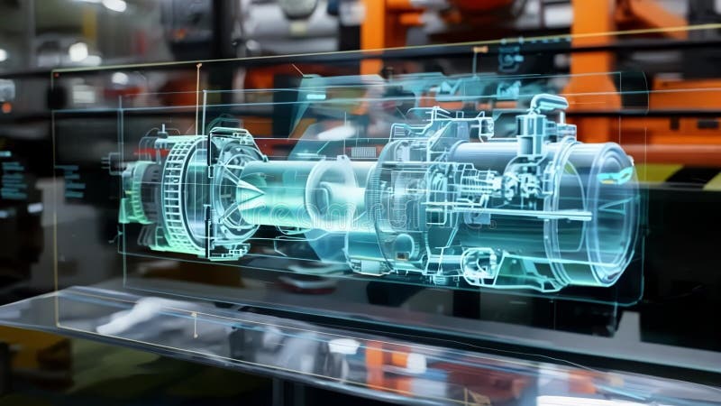 Industrial Machine Interactive Hologram Rotating with Engineering Data ...