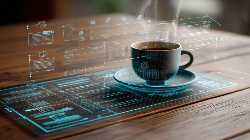 Interactive Hologram Menu Displayed Above Coffee Cup Modern Cafe Setting Stock Photos - Free ...